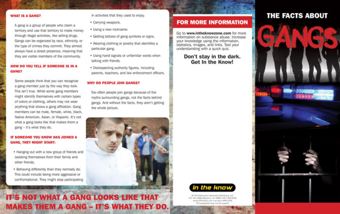 The Facts About Gangs Pamphlets: Gang Prevention Brochure