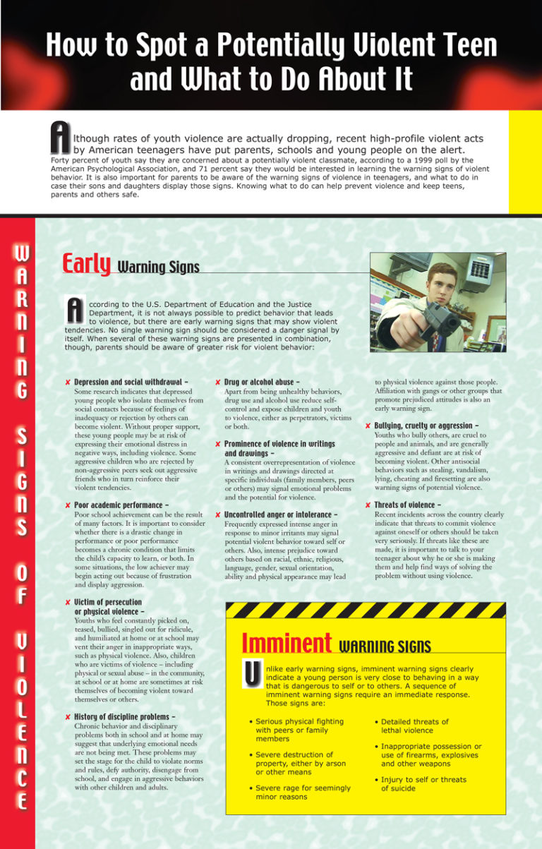 Teen Violence Prevention Pamphlet: Identifying Warning Signs