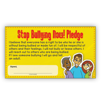 Stop Bullying Pledge Card | Prevention and Treatment Resource Press