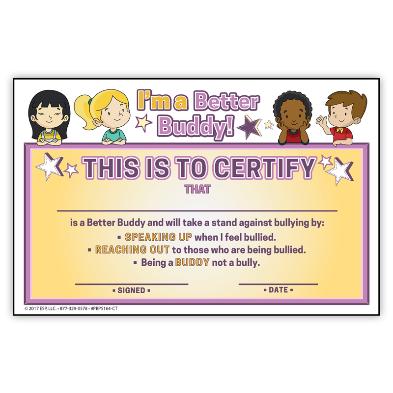 Bullying Prevention Certificate | Be a Better Buddy! Not a Bully | PTR ...